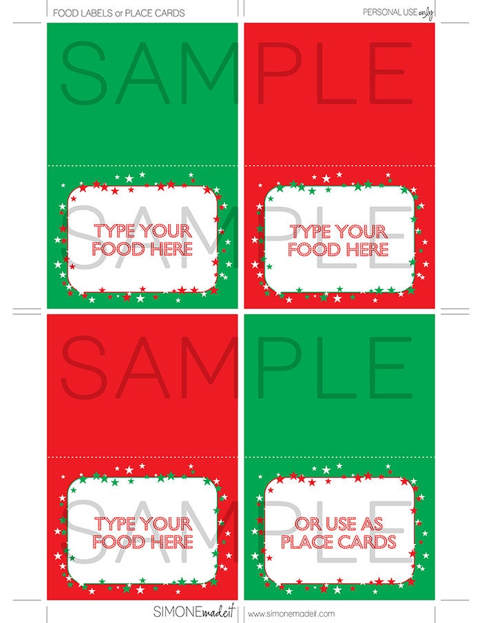 Christmas Food Labels Template: Editable Xmas Buffet Tags (instant ...