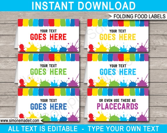 Art Party Food Labels Template - Printable Theme Birthday Party ...