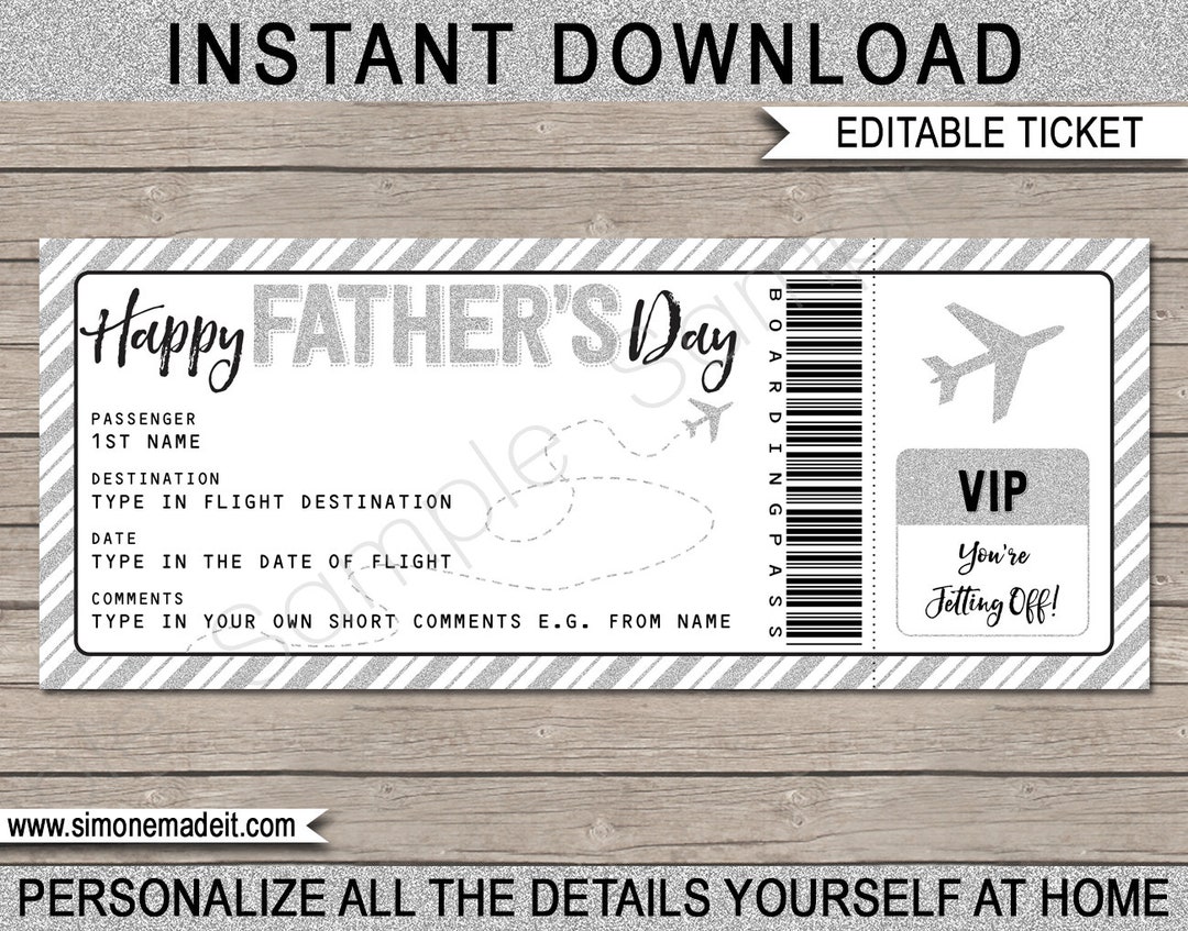 Father's Day Boarding Pass Gift Ticket: Editable Text (digital Download ...