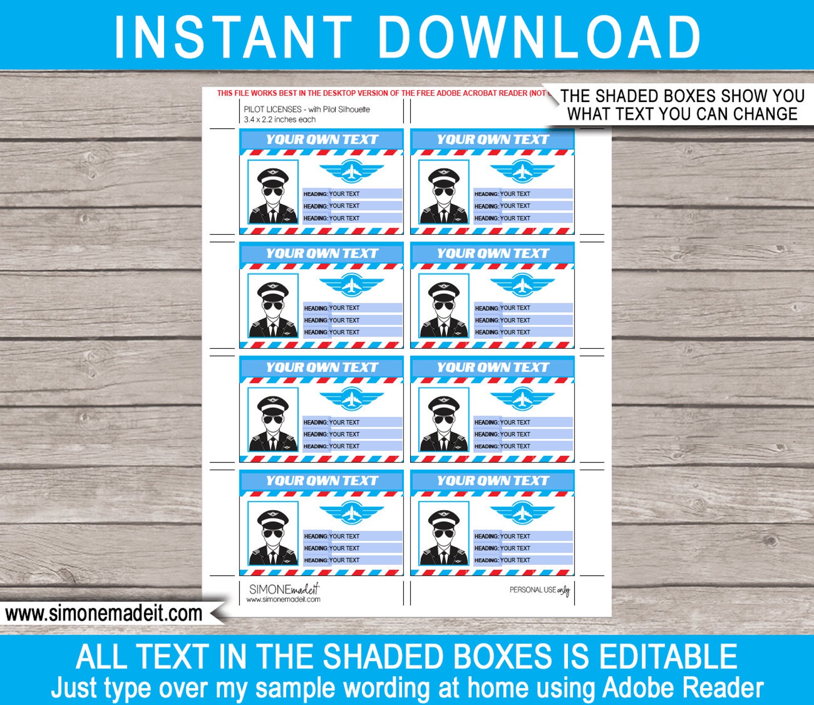 Editable Pilot License Template: Airplane Birthday Party Favors ...