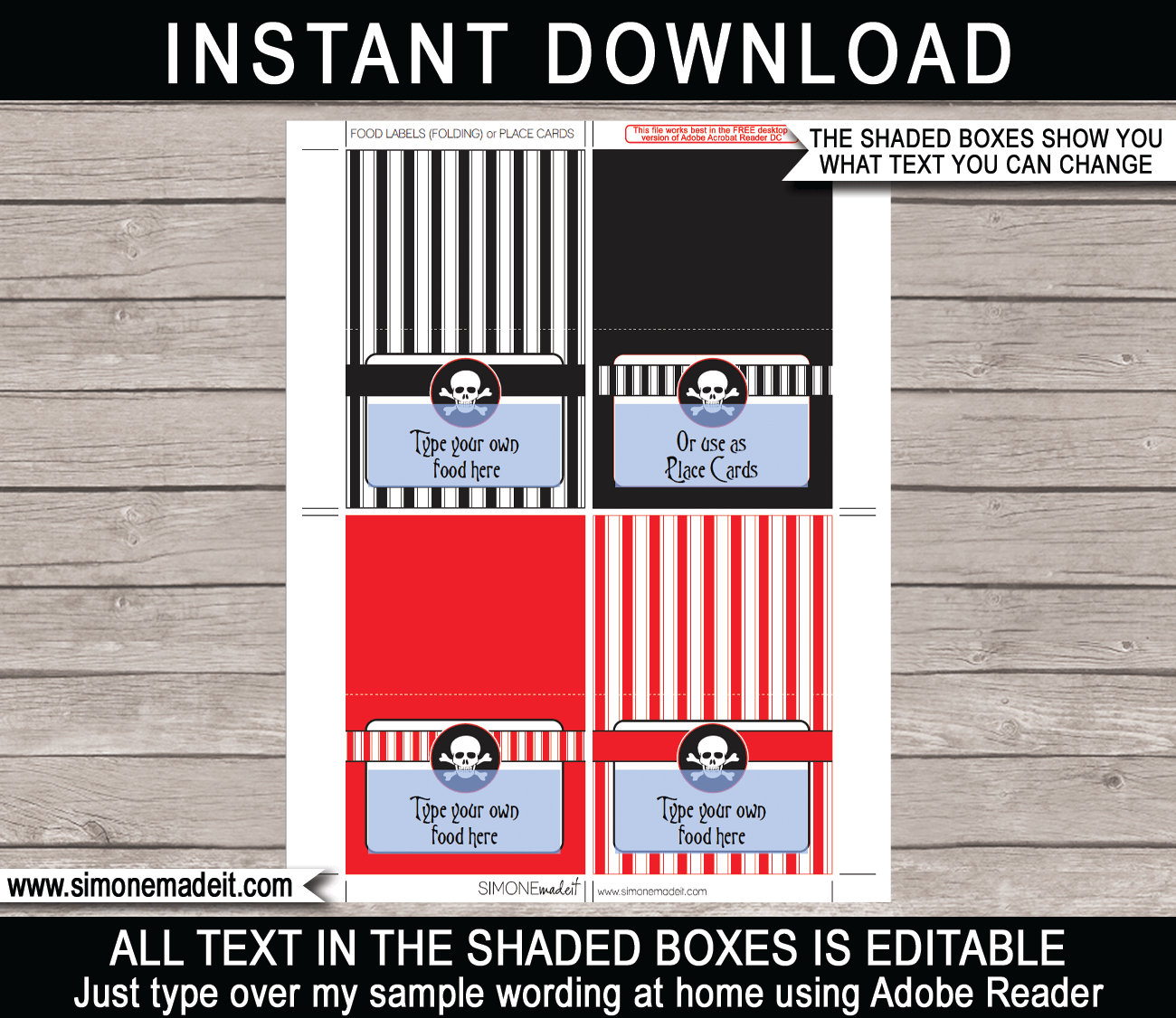 Pirate Party Food Labels: Editable Buffet Tags, Place Cards (PDF ...
