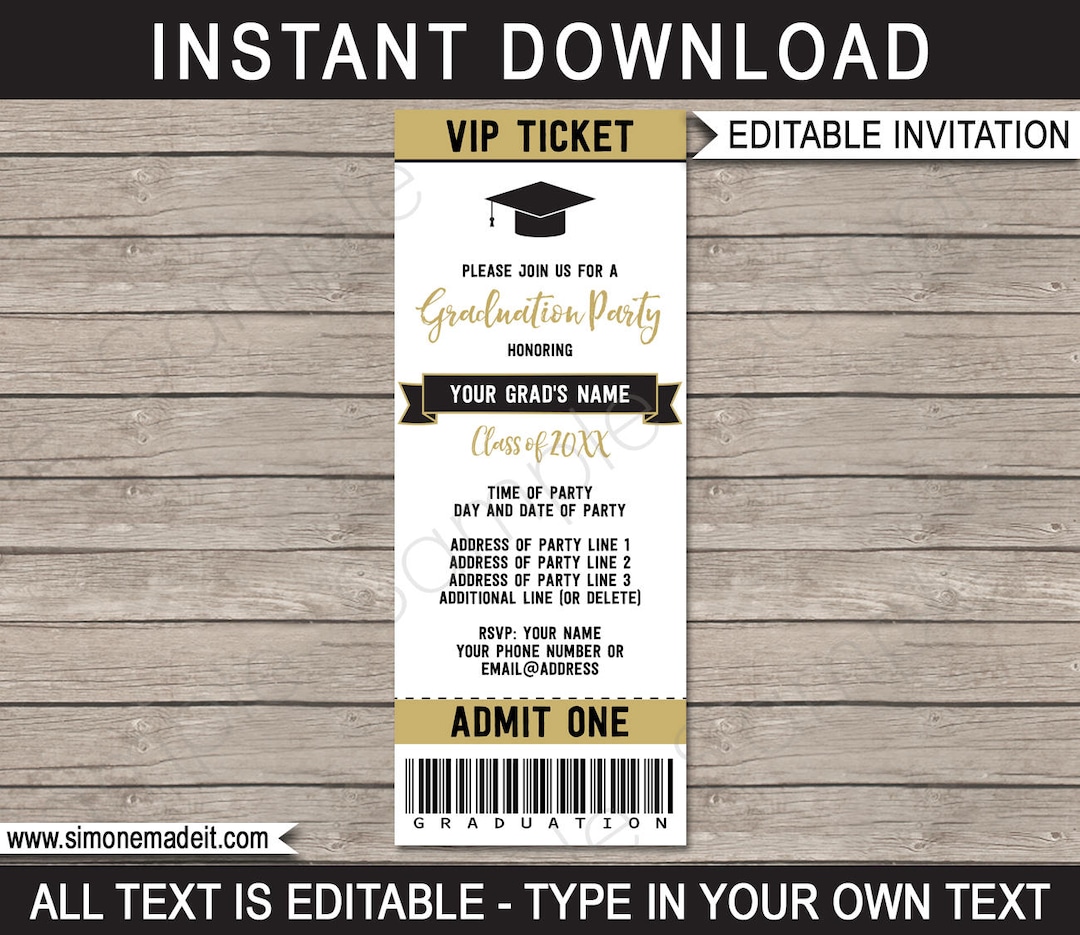 Graduation Ticket Invitation Template - Party Invite - Grad Invite ...