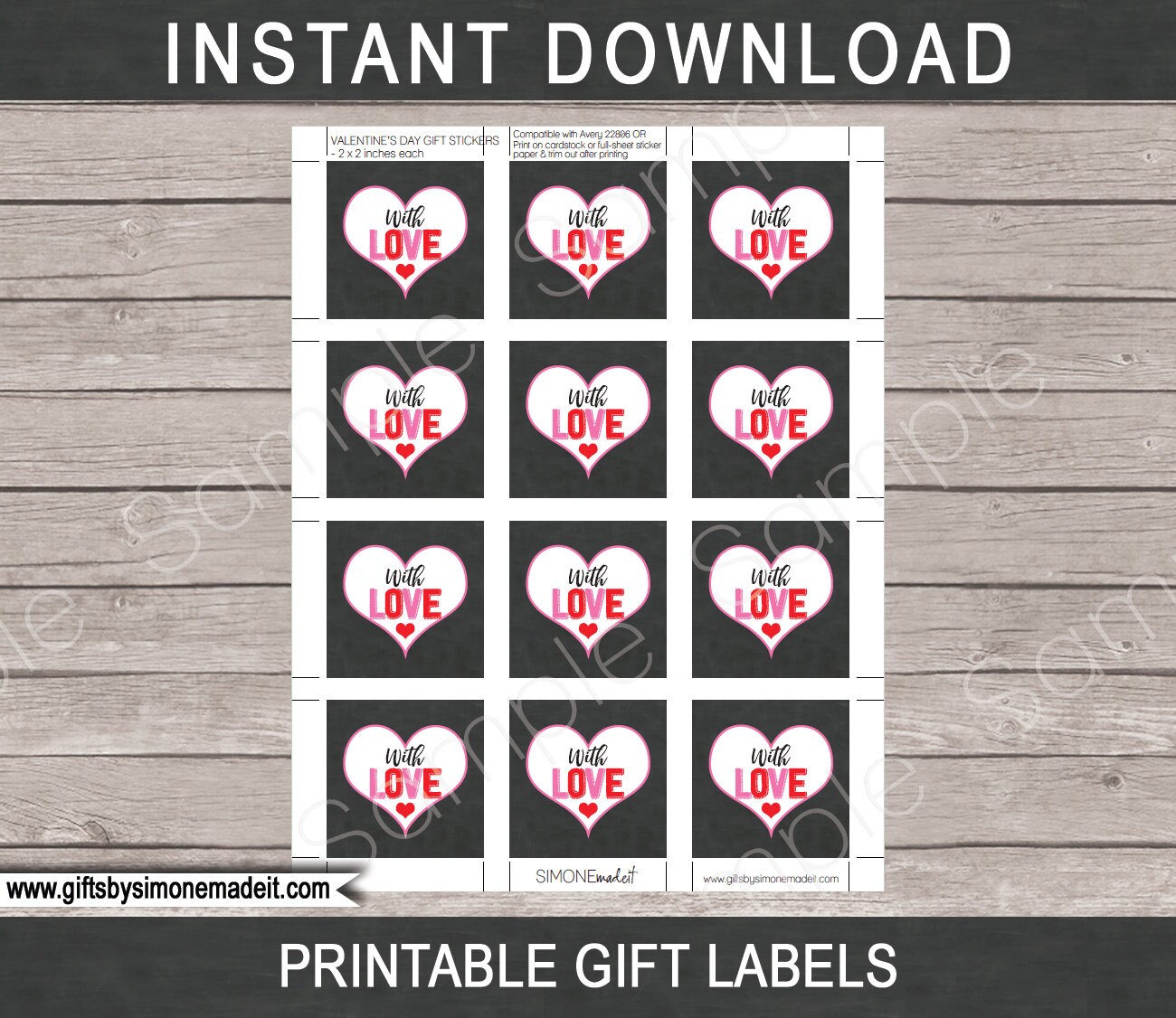 Valentines Day Gift Tags Printable Templates Labels Stickers | Etsy