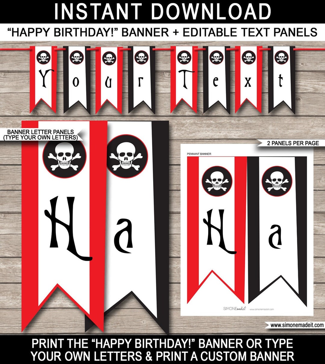 Pirate Birthday Banner: Editable Pennants, Printable Party Decor ...