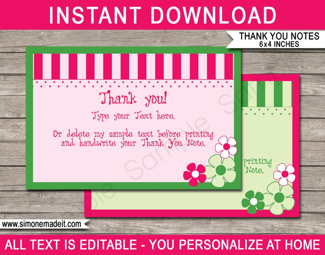 Strawberry Shortcake Thank You Notes: Editable Birthday Party Favor ...