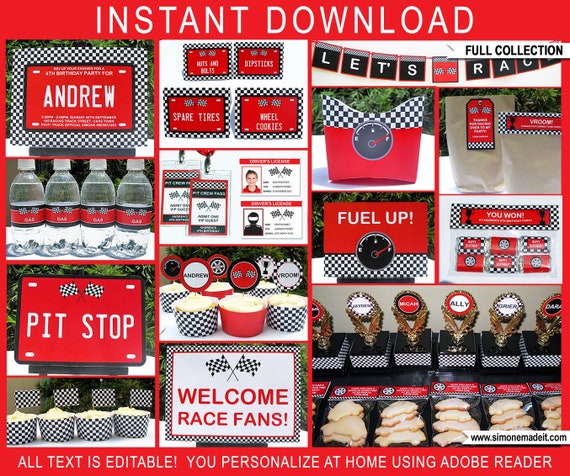 Race Car Party Templates + Invitation - Printable Racing Theme Birthday ...