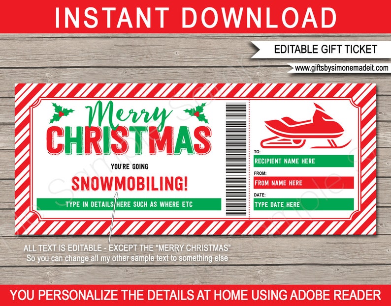 Snowmobile Ticket Template Printable Christmas Winter Trip - Etsy