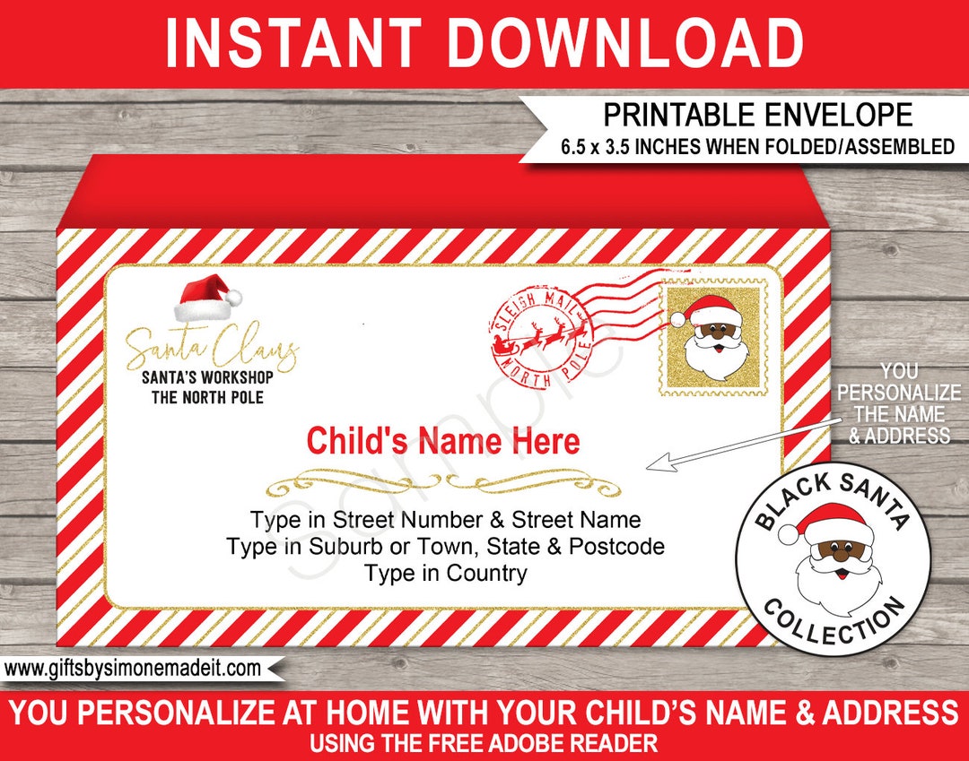 Black Santa Envelope Template - Printable Christmas Letter From Santa ...