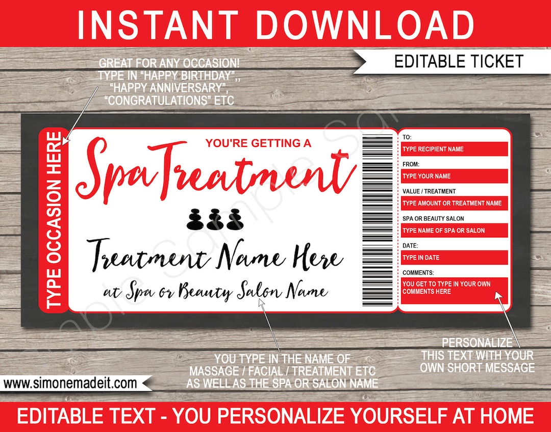 Editable Spa Treatment Gift Voucher Template (instant Download) - Etsy