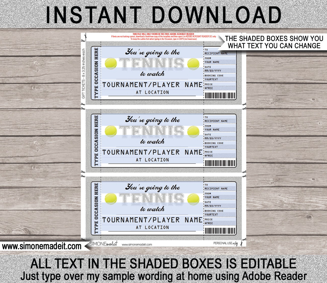 Editable Tennis Ticket Template: Surprise Match Gift (PDF) - Etsy