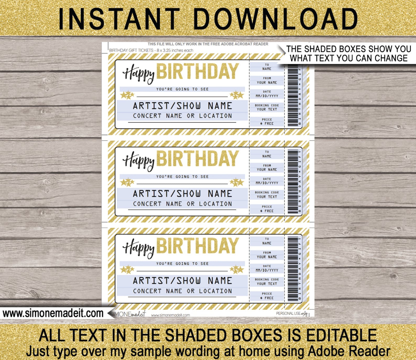 Concert Ticket Birthday Gift Printable Template Surprise - Etsy Canada
