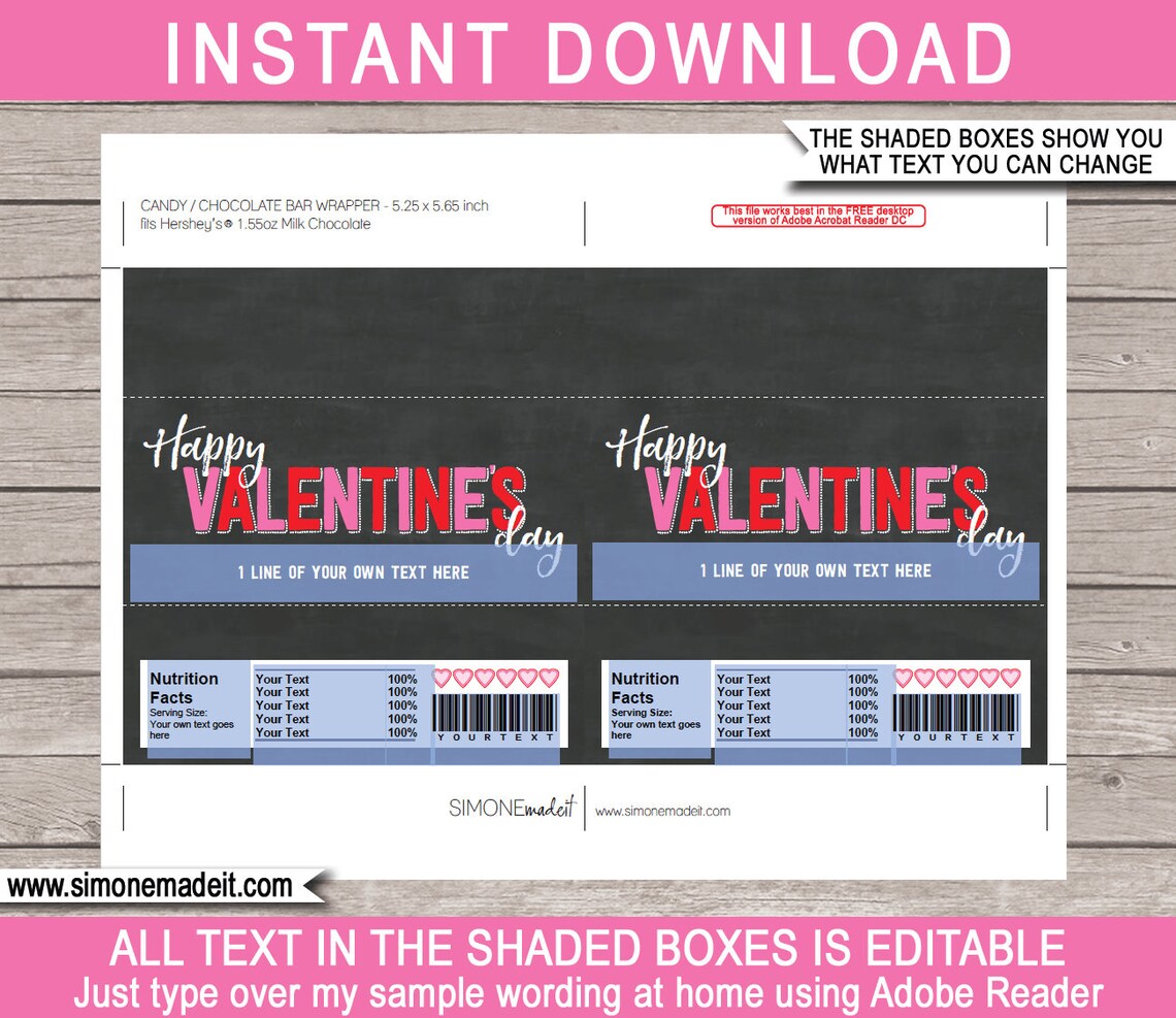 Valentine Candy Bar Wrappers Template: Editable Chocolate Labels ...