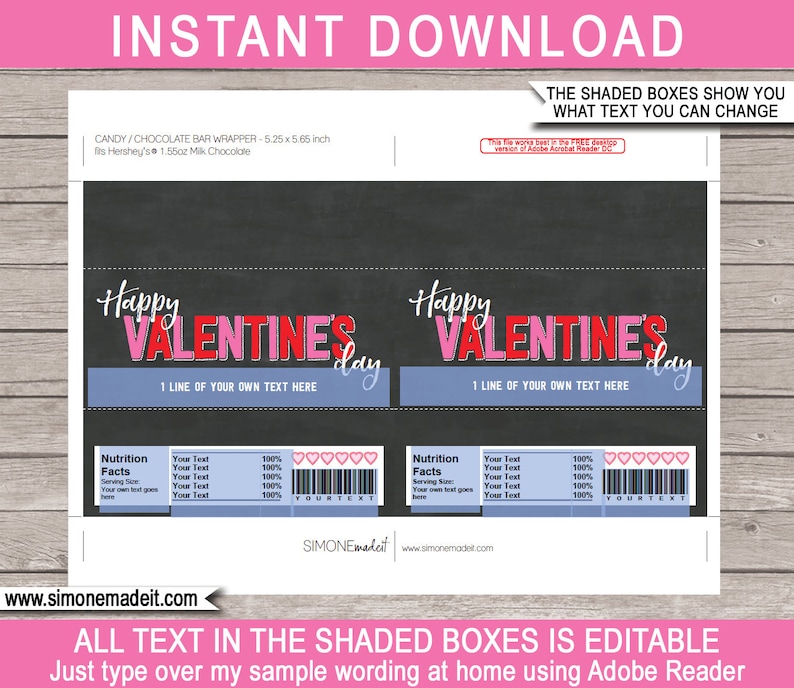 Valentine Candy Bar Wrappers Template Printable Chocolate - Etsy
