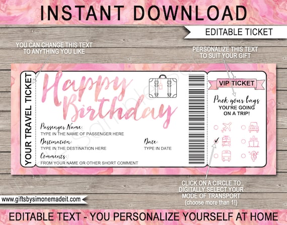 Surprise Birthday Trip Travel Ticket Boarding Pass Template ...