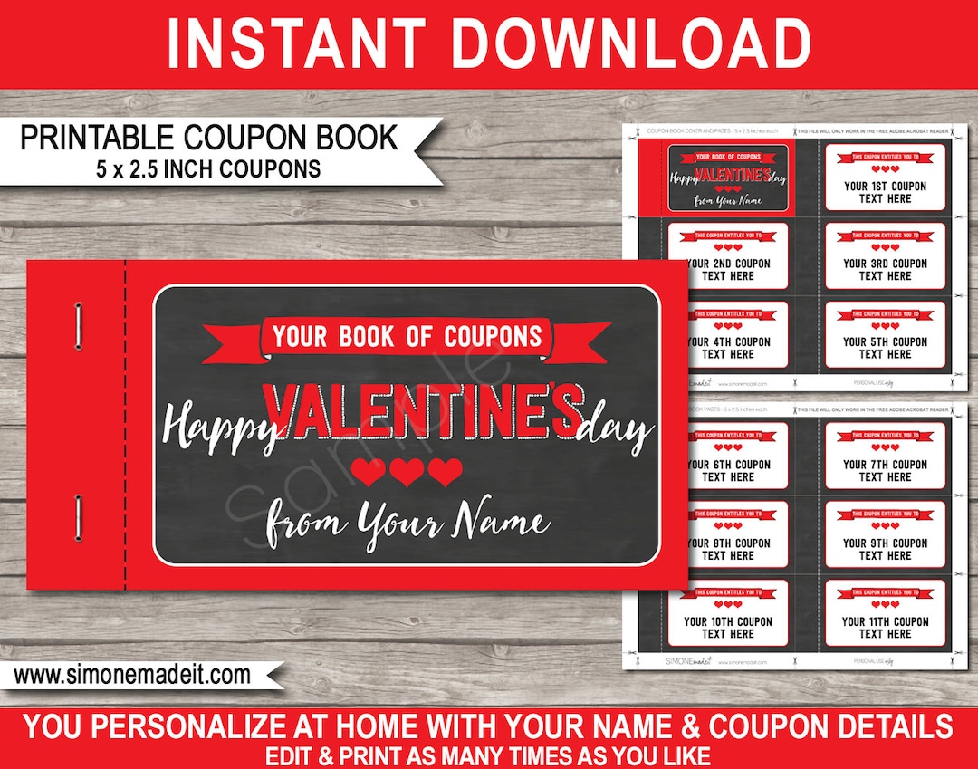 Valentines Day Coupon Book Printable Template - Last Minute Gift ...