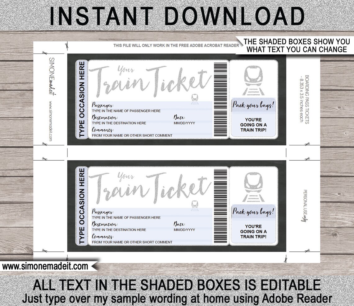 Printable Train Ticket Template Fake Boarding Pass Gift | Etsy Printable Train Ticket Template Fake Boarding Pass Gift | Etsy
