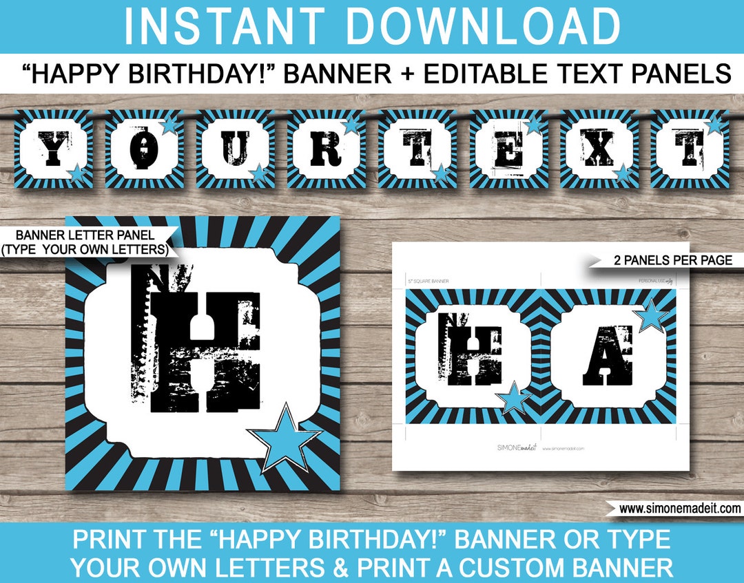 Rockstar Banner Template - Printable Birthday Party Decorations ...