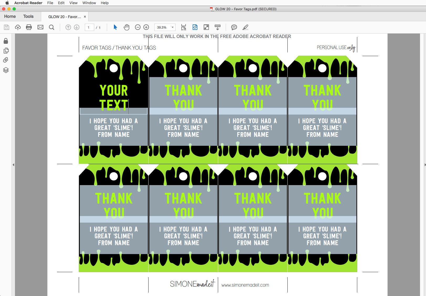 Slime Party Favor Tags: Editable Thank You Tags (instant Download) - Etsy