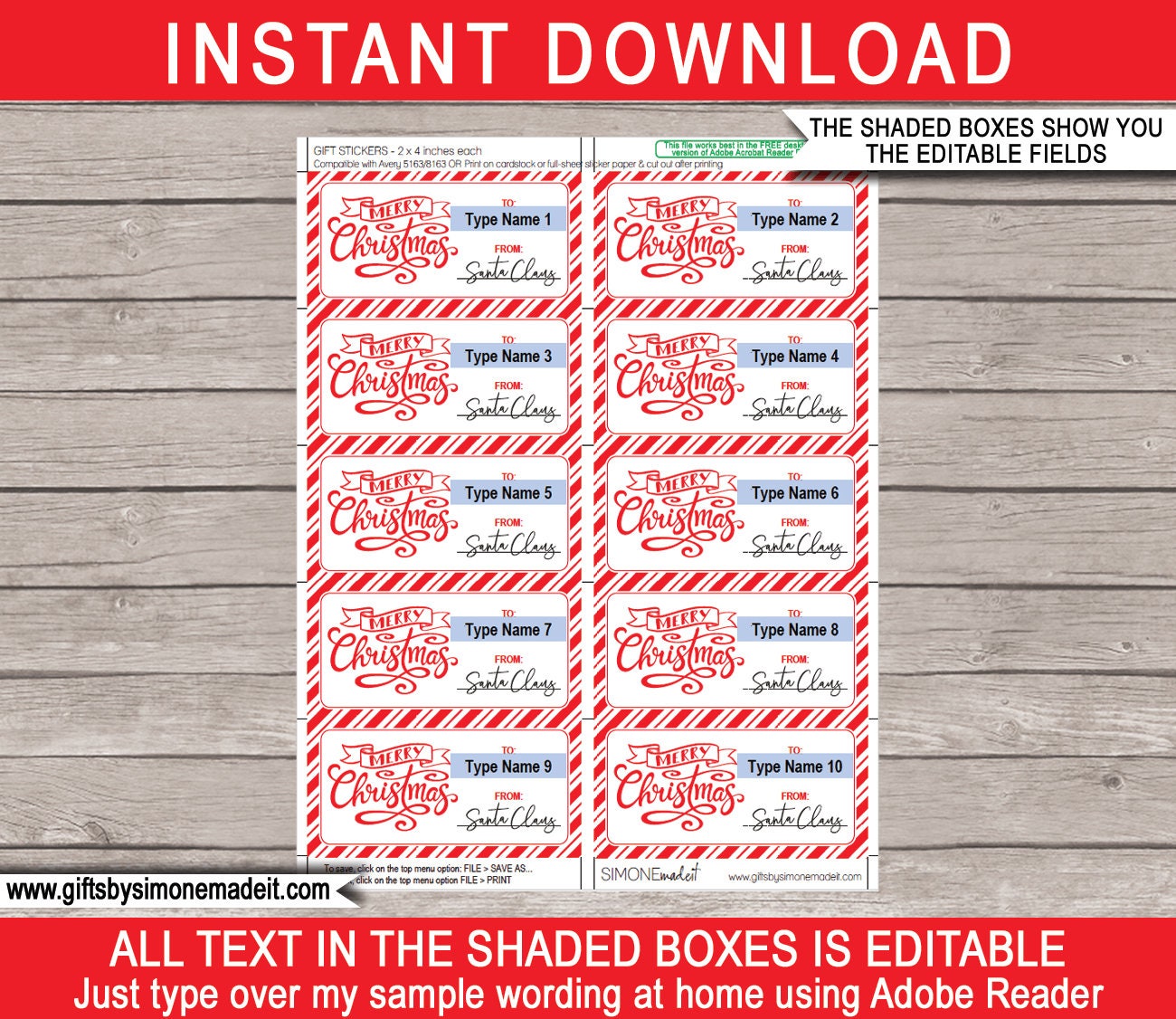 Personalized Santa Gift Tags: Christmas Stickers, Editable Names ...