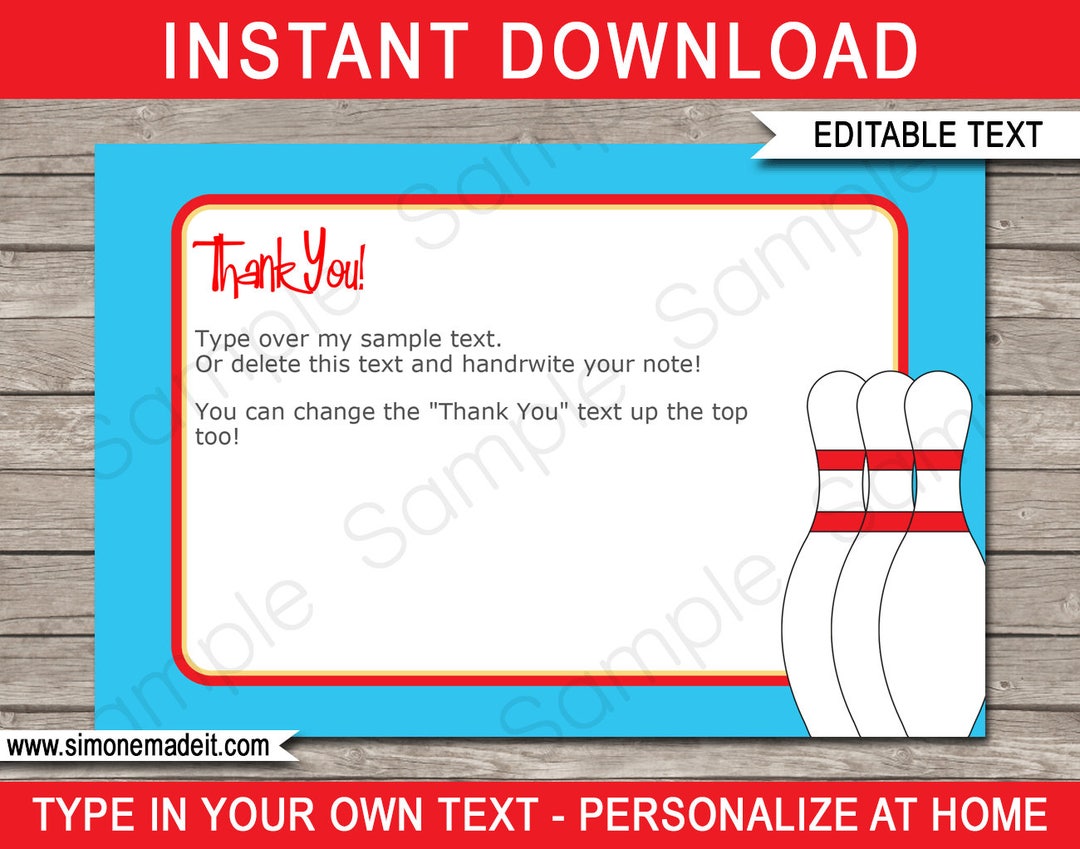 Bowling Party Thank You Cards: Editable Text (digital Download) - Etsy