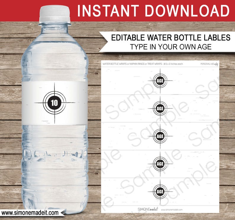 Laser Tag Water Bottle Labels Template Printable Birthday - Etsy