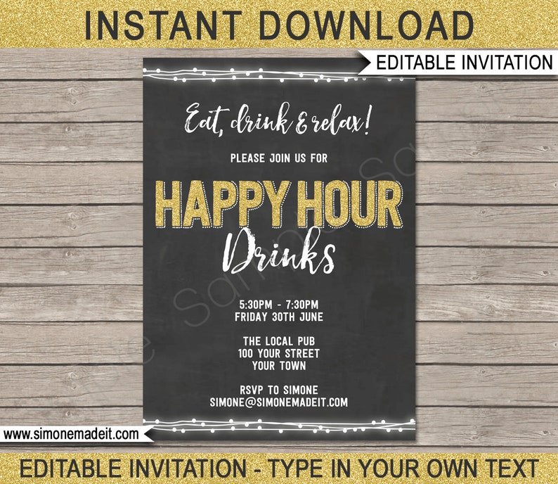 Happy Hour Invitation Template Printable Drinks Flyer Invite - Etsy