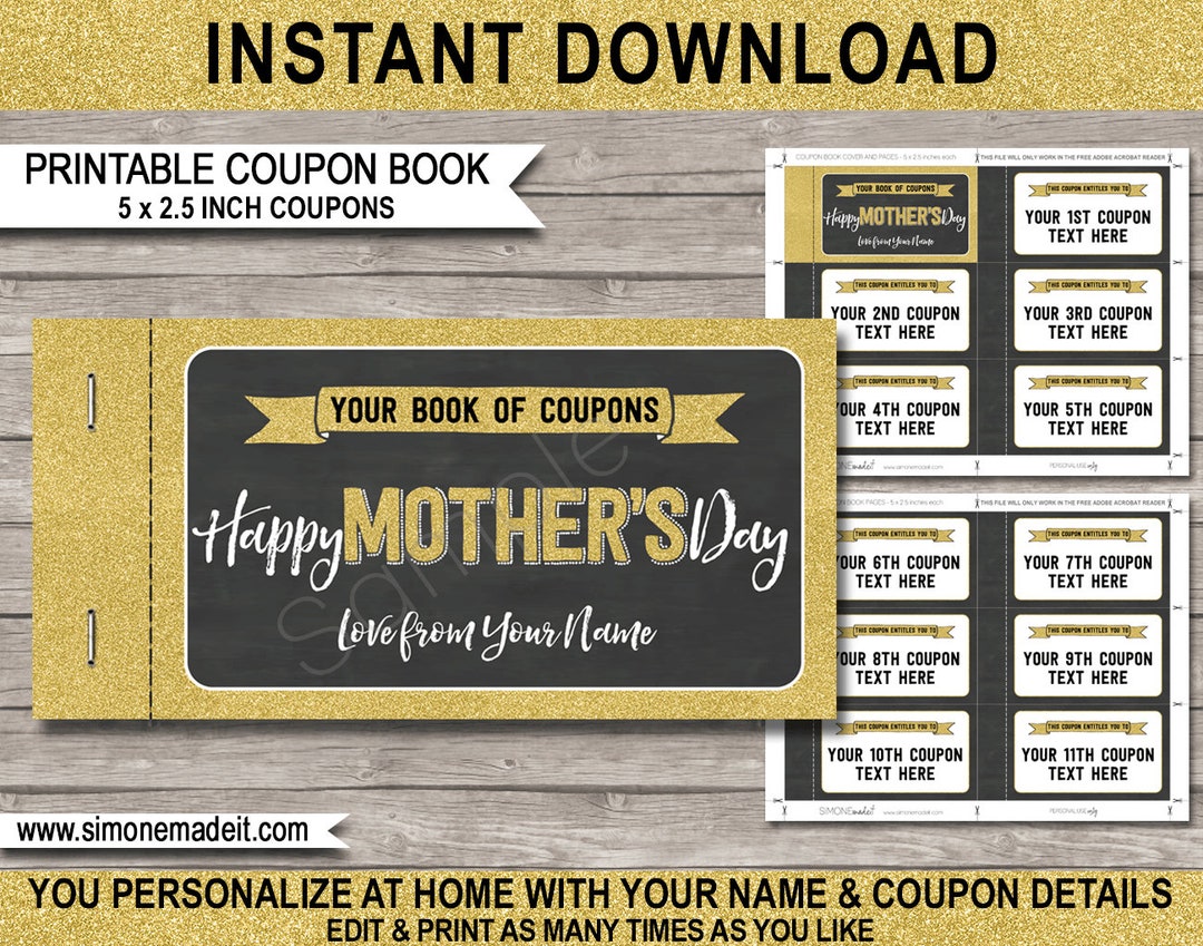 Mothers Day Coupon Book Printable Template Personalized Mother's Day ...