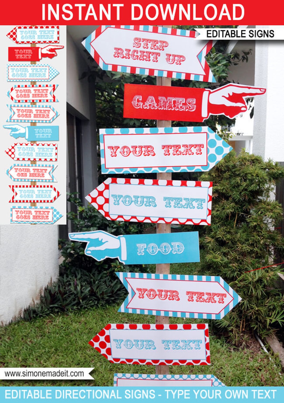 Circus Party Directional Arrows: Editable Carnival Signs (instant ...