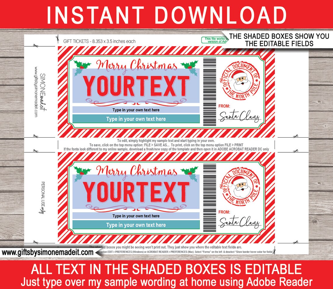 Santa Voucher Template for Kids Printable Personalized - Etsy