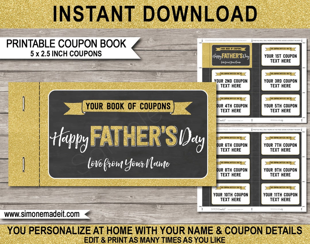 Fathers Day Coupon Book Printable Template - Personalized Gift Voucher ...