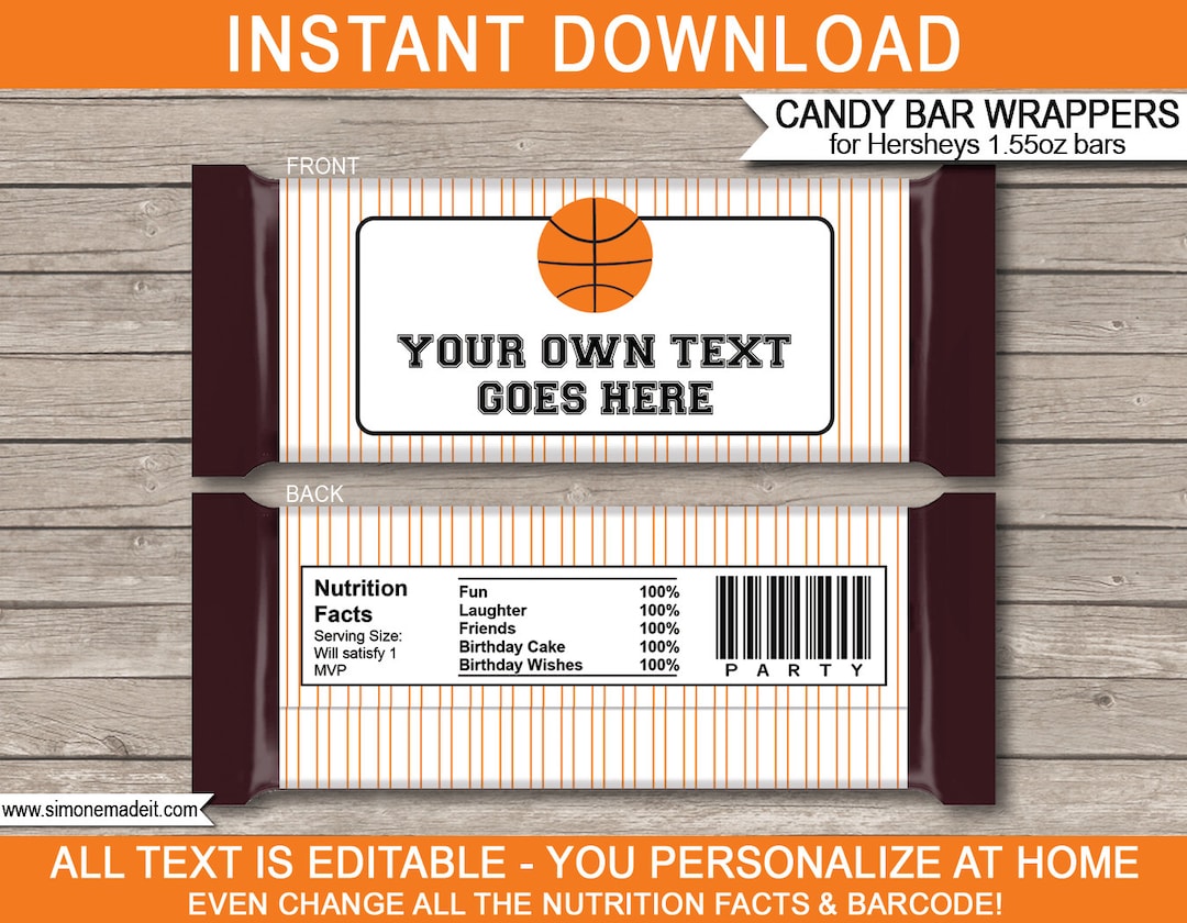 Basketball Party Candy Bar Wrappers: Editable Text (instant Download ...
