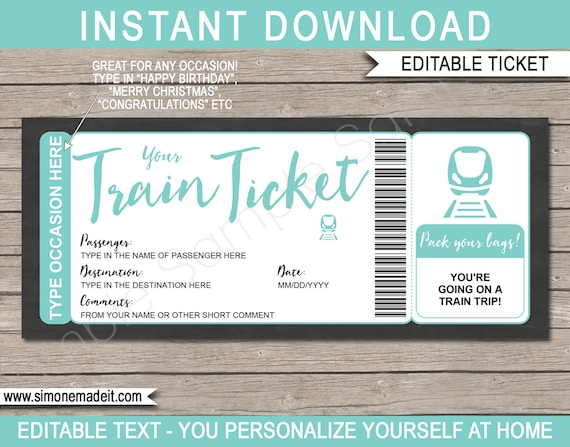 DIY Printable Editable Train Ticket Surprise Fake Boarding Pass Trip ...