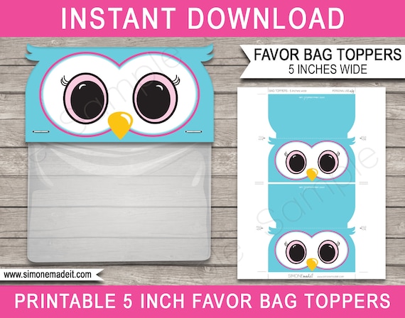 Owl Bag Topper Template Owl Bag Topper, Birthday Treat Bag Toppers,