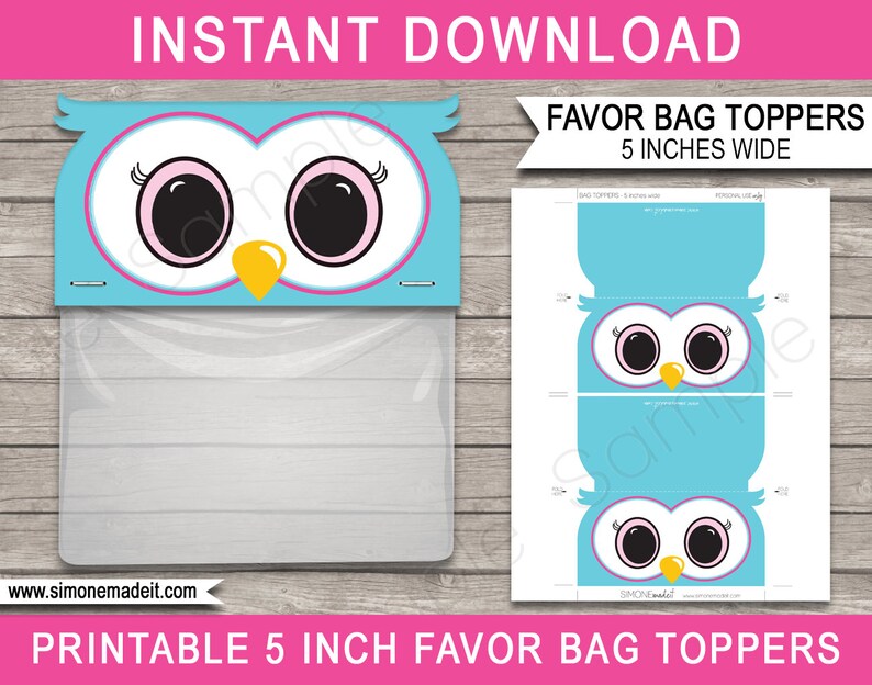 Printable Owl Favor Bag Toppers Template Owl Theme Birthday | Etsy