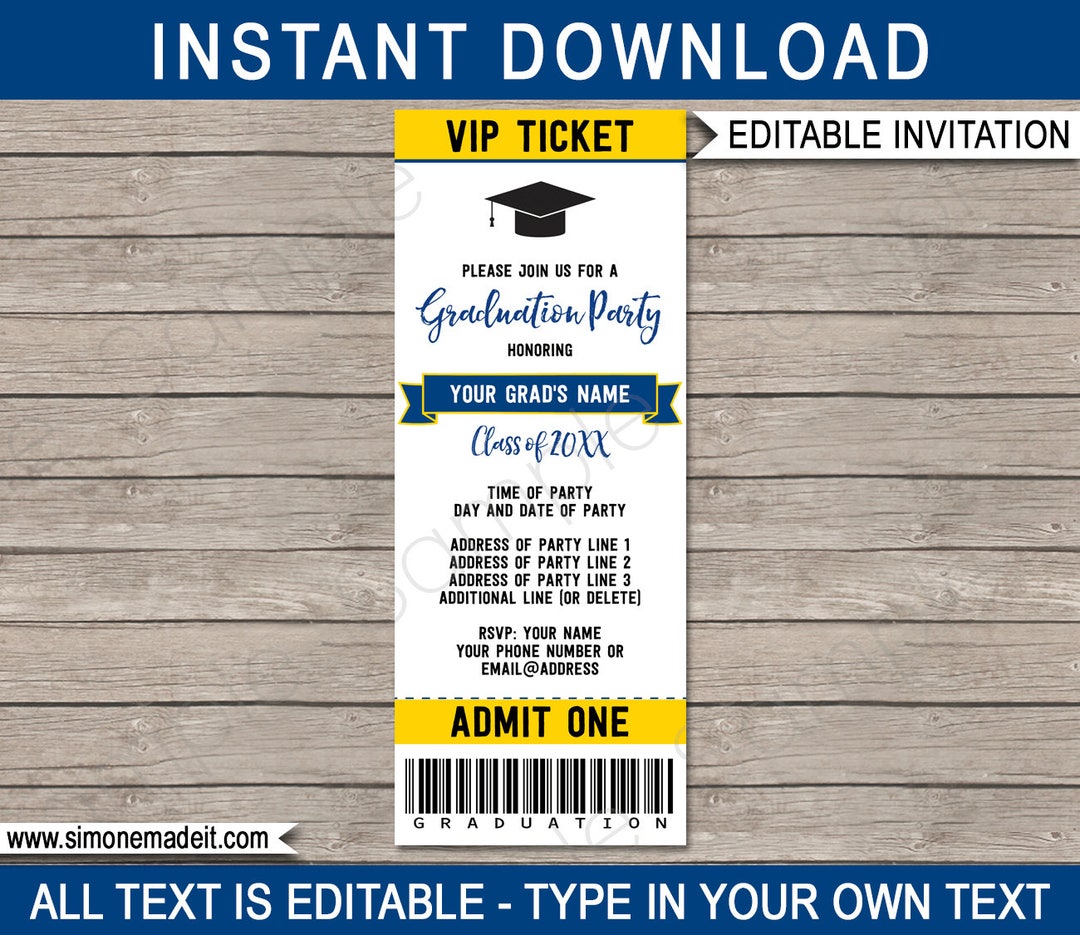 Graduation Ticket Invitation Template - Graduation Party - Gold or ...