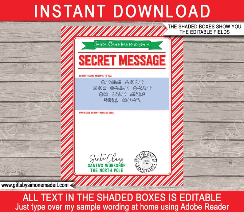 Secret Message From Santa Printable Template Christmas Etsy