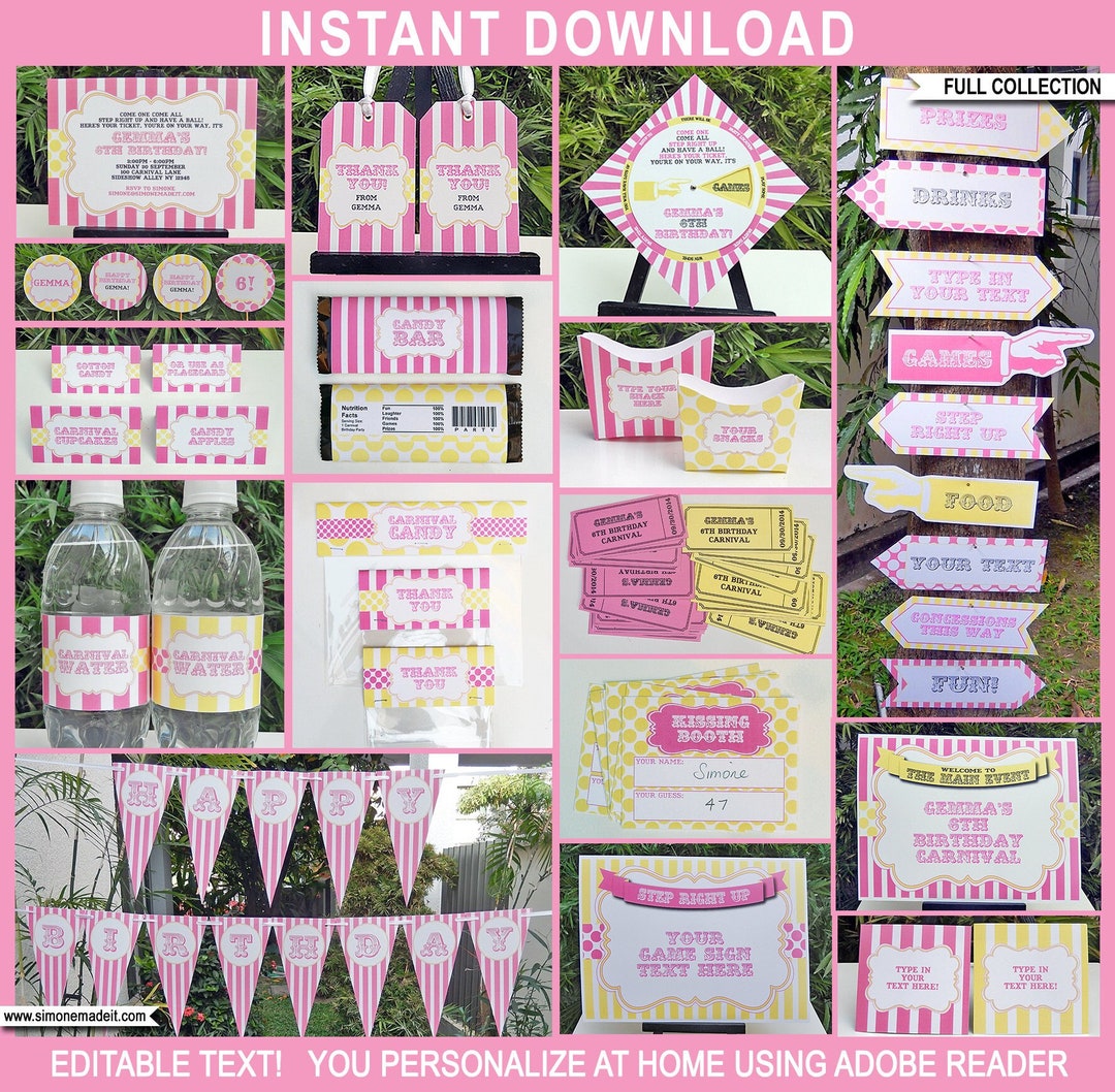 Carnival Party Template Bundle With Invitation - Printable Circus ...