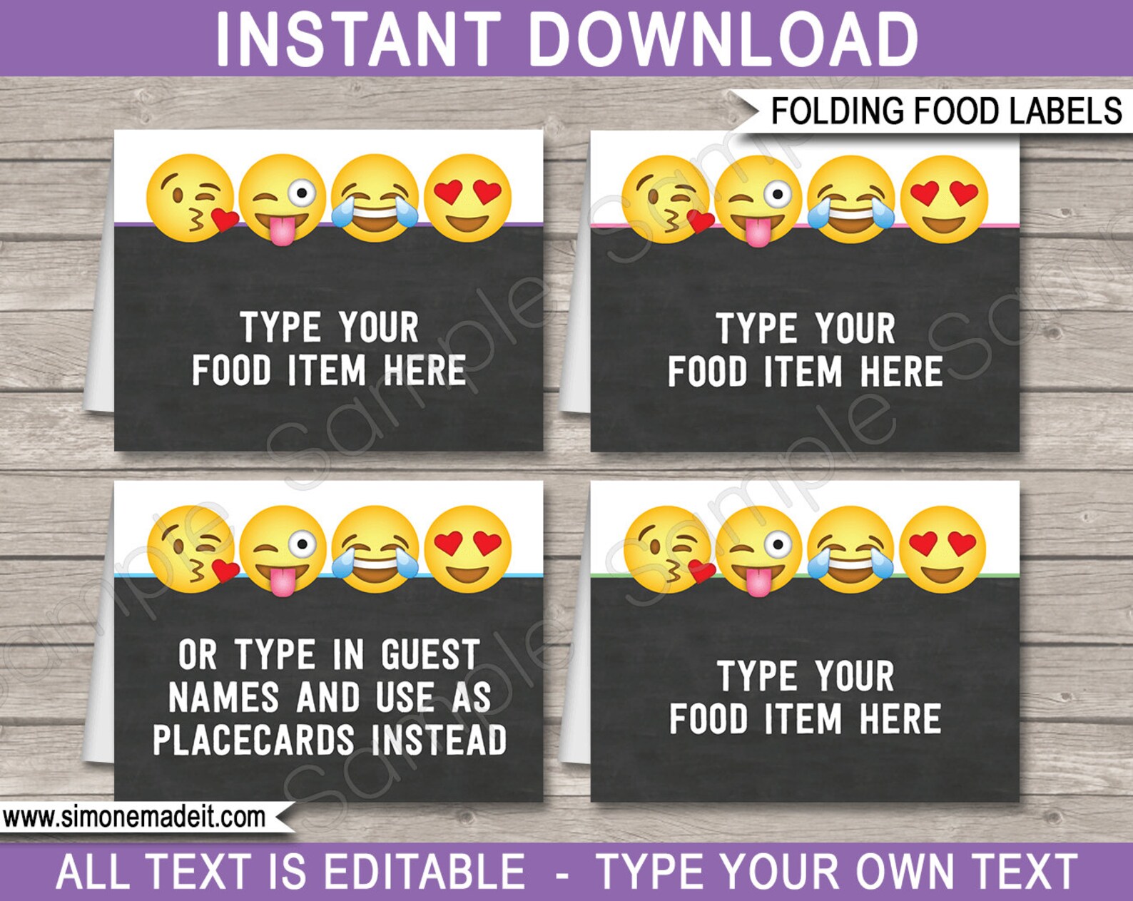 Emoji Food Labels Template Printable Emoji Theme Birthday - Etsy