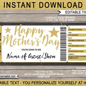 Mothers Day Concert Ticket Template - Gift Voucher Card Coupon ...