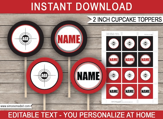 Laser Tag Cupcake Toppers Template - Printable Birthday Party ...