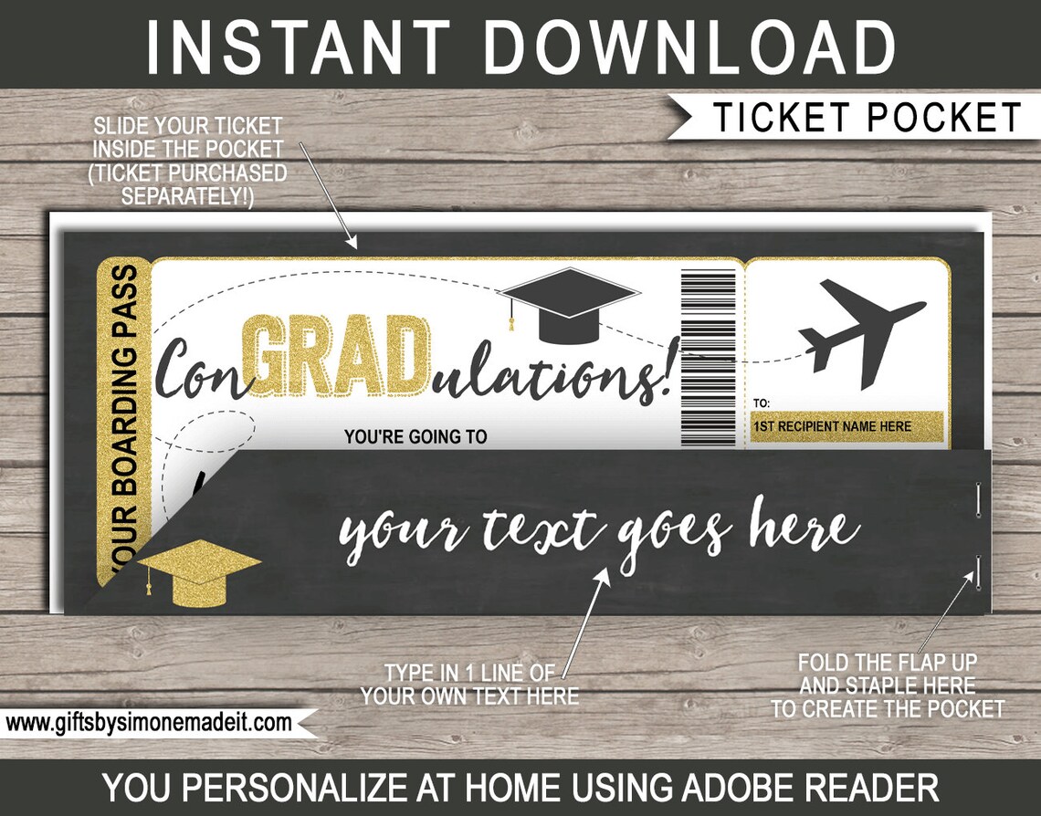 Printable Graduation Gift Ticket Jacket Sleeve Template ...