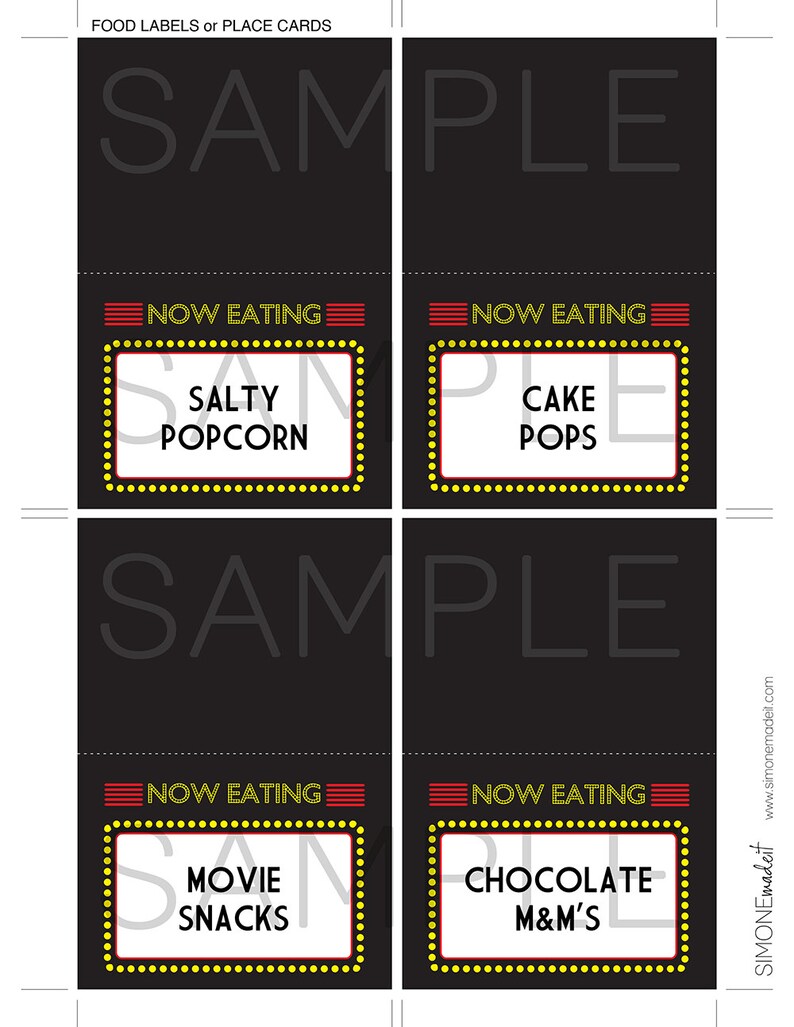 Movie Food Labels Template Printable Birthday Party - Etsy