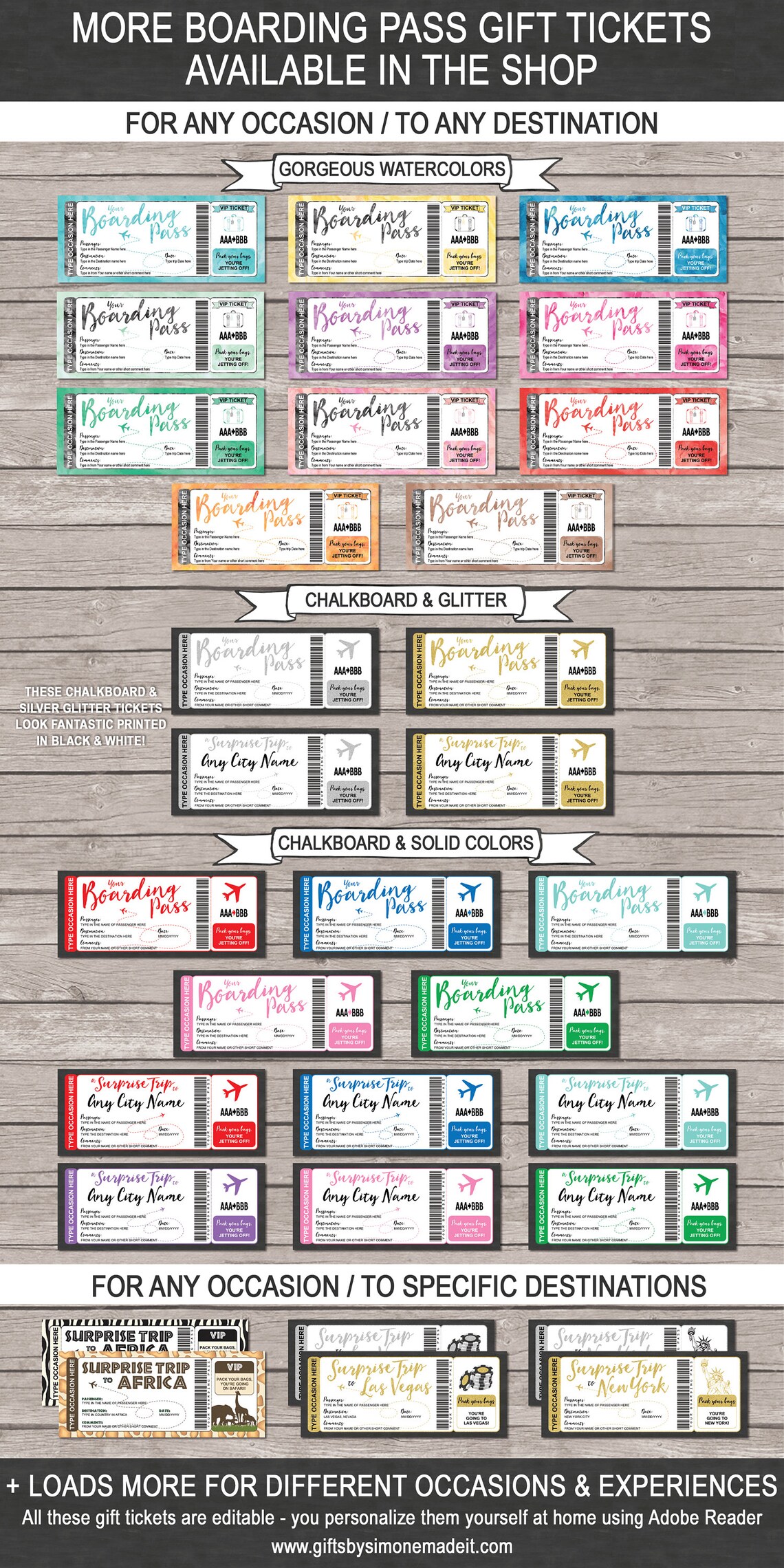 Boarding Pass Plane Ticket Gift Printable Template Surprise | Etsy