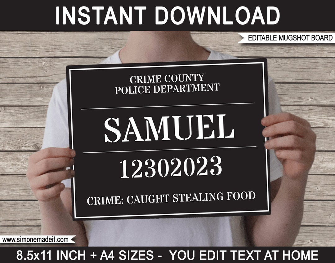 Editable Mugshot Sign Board: Police Party Photo Booth Prop (instant ...