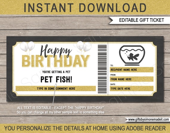Pet Fish Gift Certificate Template - Printable Birthday Voucher Ticket ...