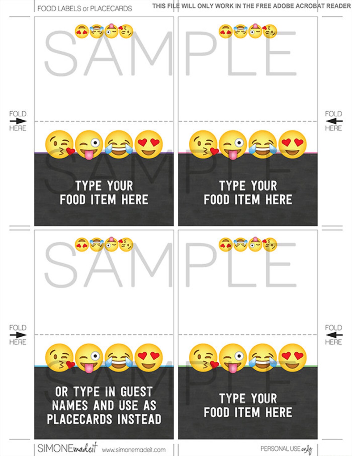 Emoji Food Labels Template Printable Emoji Theme Birthday - Etsy