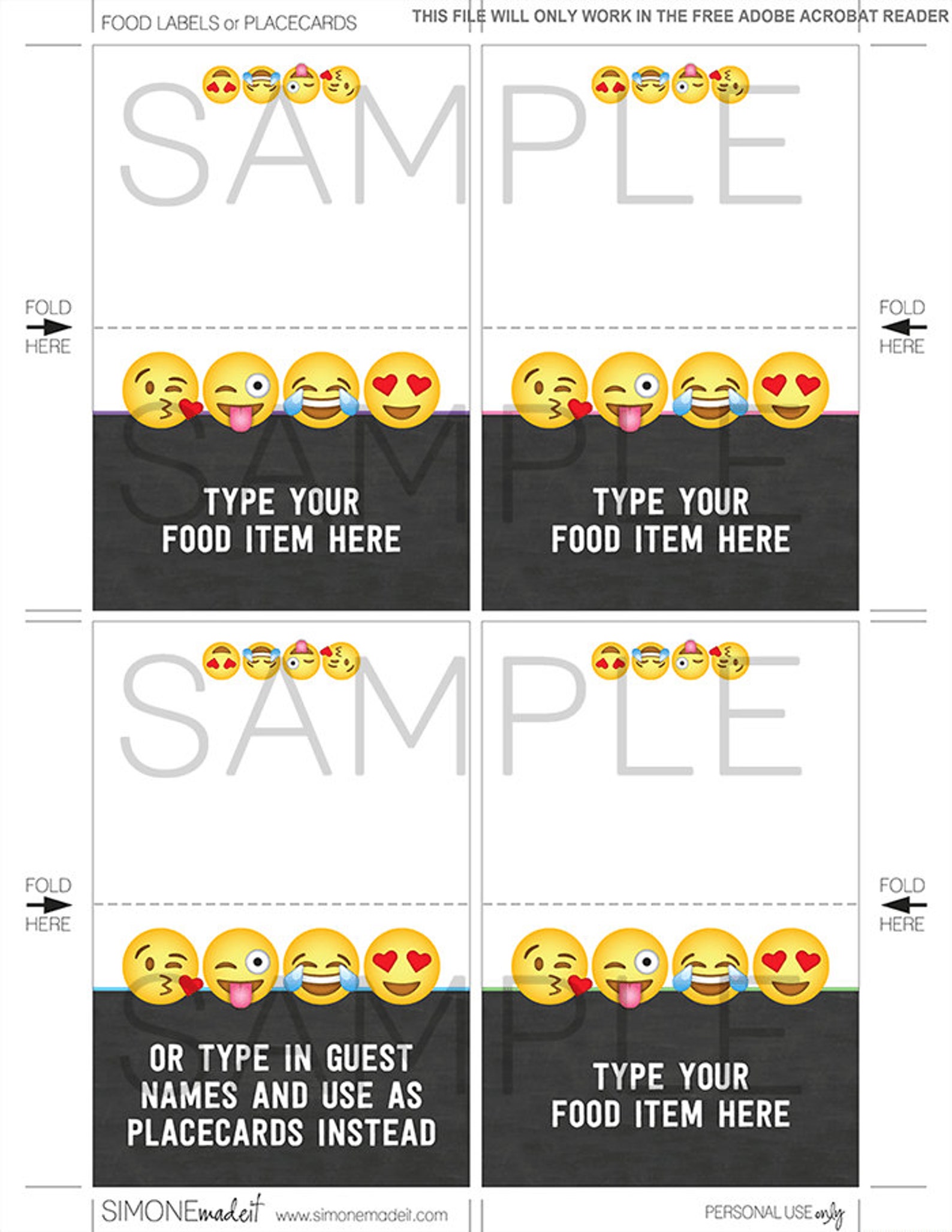 Emoji Food Labels Template Printable Emoji Theme Birthday - Etsy