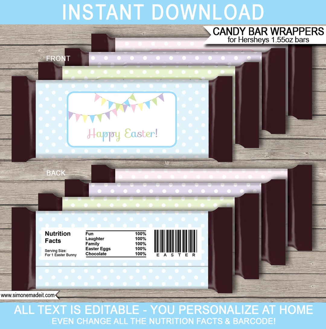 Easter Candy Bar Wrappers - Easter Chocolate Labels - INSTANT DOWNLOAD ...