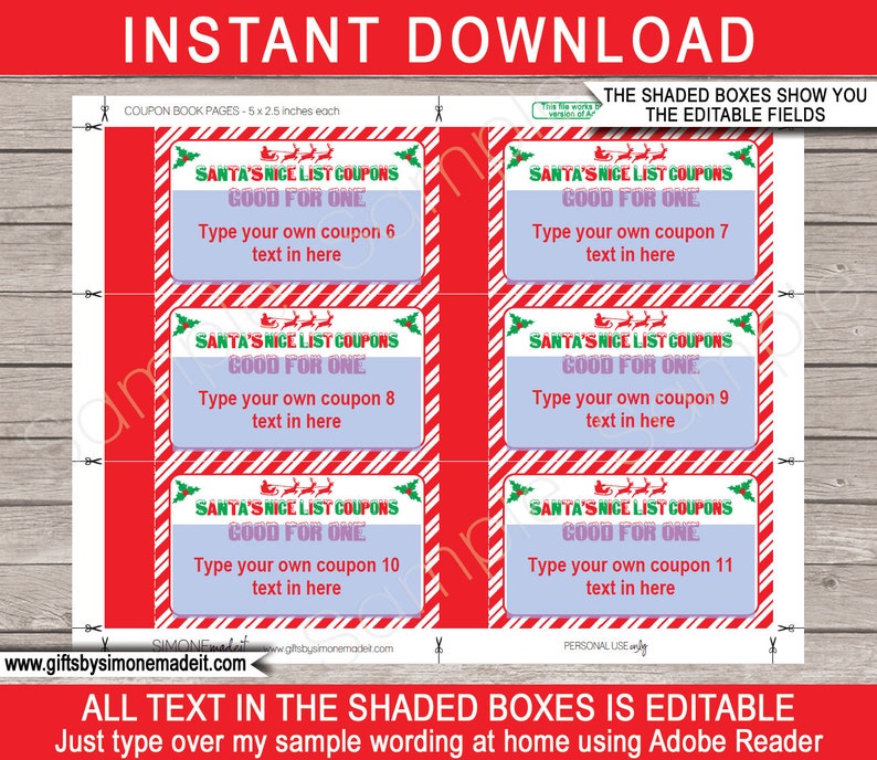 Santa Coupon Book Template Printable Nice List Vouchers - Etsy