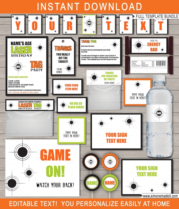 Laser Tag Party Printable Decorations & Invitation Template Bundle ...